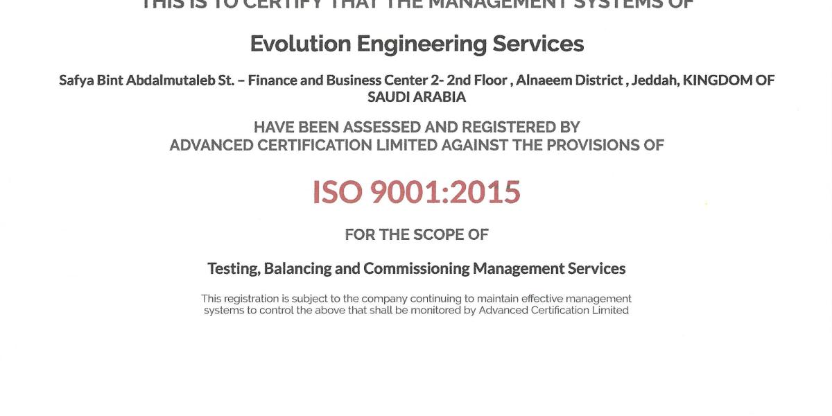 Evolution Engineering Services - ISO 9001:2015 | Evolution Engineering Services